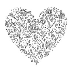 Big heart of spring flowers for coloring book Vector Image