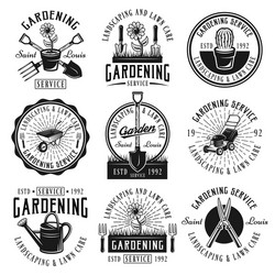 Gardening service emblems badges labels Royalty Free Vector