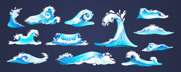 Sea ocean wave set blue water waves marine Vector Image