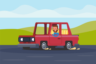 Happy male driver rides car driving trip taxi Vector Image