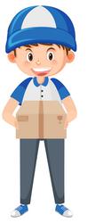 Courier man carrying carton box cartoon Royalty Free Vector