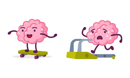Cute funny brain characters set human brain Vector Image