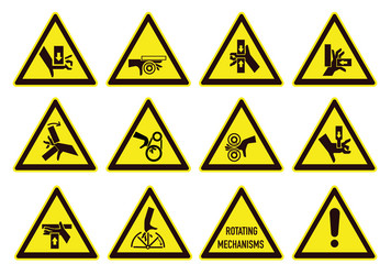 Hand entrapment hazard signs Royalty Free Vector Image