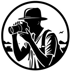 Logo man with hat and photo camera Royalty Free Vector Image