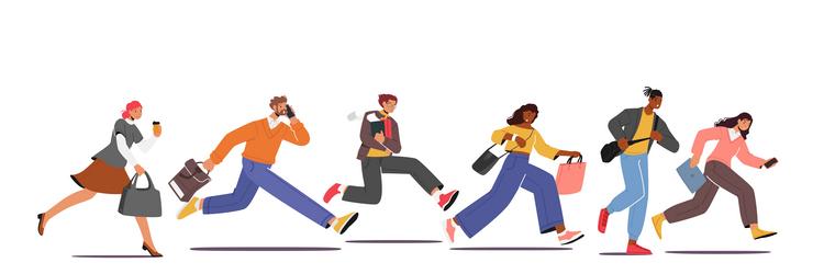 Characters hurry at work due to oversleep Vector Image