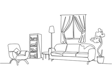 Single one line drawing stylish room with full Vector Image