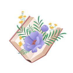 Open book with red and purple flowers Royalty Free Vector