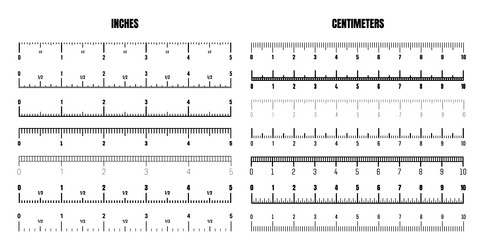 Realistic metal rulers with black centimeter scale