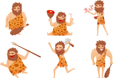 Funny stone age prehistoric man in different Vector Image