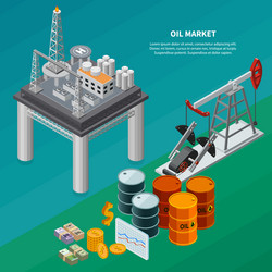 Isometric oil barrels with falling graph Vector Image