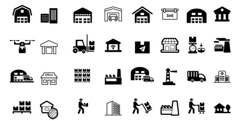 Warehouse icon set style stock Royalty Free Vector Image