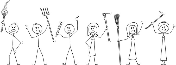 Cartoon angry mob stick characters walking Vector Image