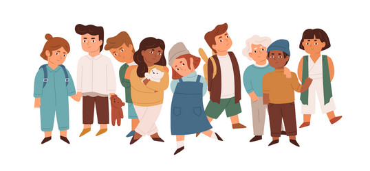 Pupils and kids holding hands children group Vector Image