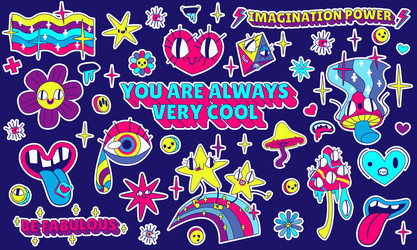 Y2k symbols retro star icons trendy acid rave Vector Image