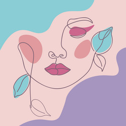 Line art girl face with leaves Royalty Free Vector Image