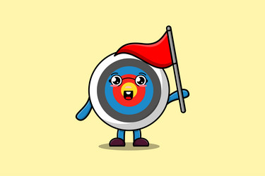 Cute cartoon archery target mascot with white flag