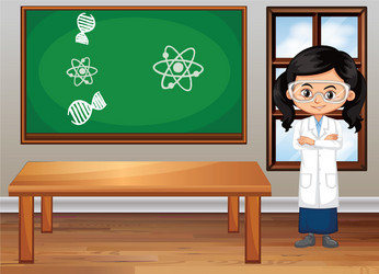 Science teacher and student in classroom Vector Image
