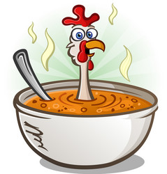 Waving cartoon chicken soup pot for dinner Vector Image