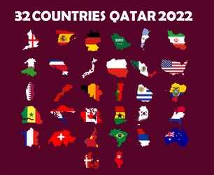 32 countries flag heart with names symbol Vector Image