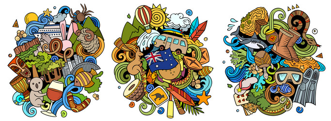Australia doodle cartoon funny banner Royalty Free Vector