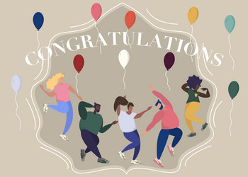 Congratulations postcard people jumping Royalty Free Vector