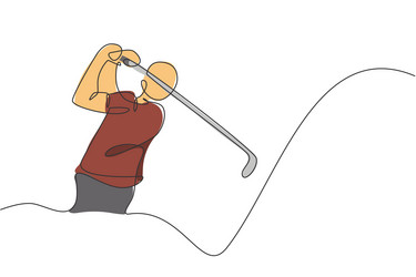 Continuous line drawing of man playing golf Vector Image