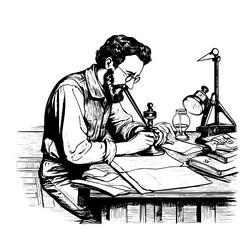 Researcher drawing isolated hand drawn engraved Vector Image