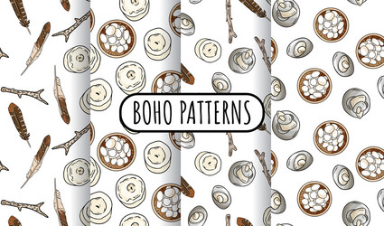 Set bohemian seamless border patterns Royalty Free Vector