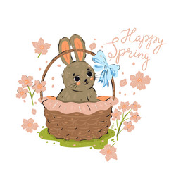 Cartoon bunny with a basket of easter eggs Vector Image