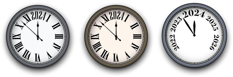 New year 2024 countdown clock over silver Vector Image