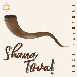 Rosh hashanah colored poster with shofar and wine Vector Image