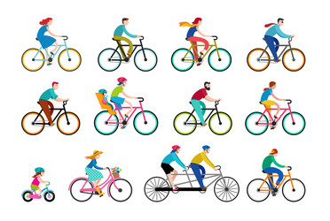 People riding bicycles set men and women on bikes Vector Image