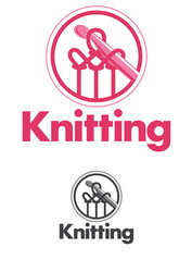 Knitting logo or symbol ball of yarn with needles Vector Image