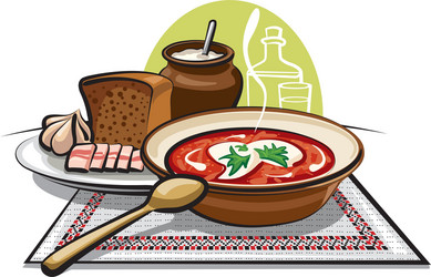 Borscht soup and garlic with ham Royalty Free Vector Image