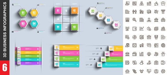 Bundle 3d infographics design template Royalty Free Vector