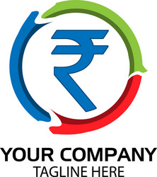 Rupee sign in rectangular finance logo Royalty Free Vector