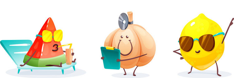 Funny fruits and vegetables cartoon character Vector Image