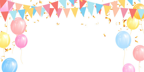 Pastel balloons and confetti border frame Vector Image