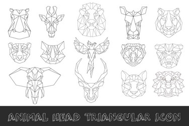 Farm animal head triangular icon set Royalty Free Vector