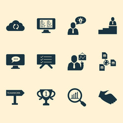 Team icons set with teamwork file sharing Vector Image