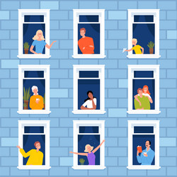 People window silhouettes lighting in night house Vector Image