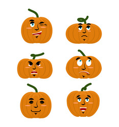 Halloween pumpkin set emotion variation simple Vector Image