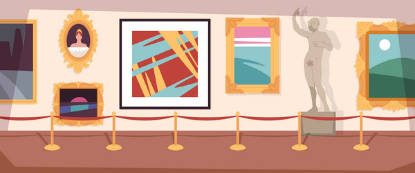 Visitors in traditional art gallery people walk Vector Image