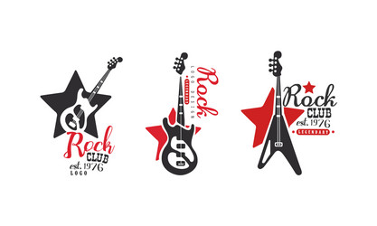 Hard rock club logo and emblems with electric Vector Image