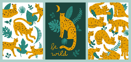 Leopards and tigers card wild animals jungle Vector Image