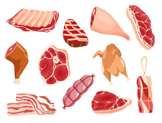 Meat products icon set Royalty Free Vector Image