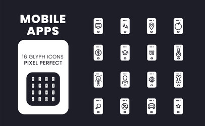 Mobile apps white solid desktop icons set Vector Image