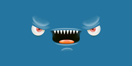 Angry blue monster face with open mouth Royalty Free Vector