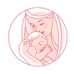 Logotype mother with newborn baby on hands Vector Image