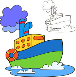 Motor ship coloring book page Royalty Free Vector Image